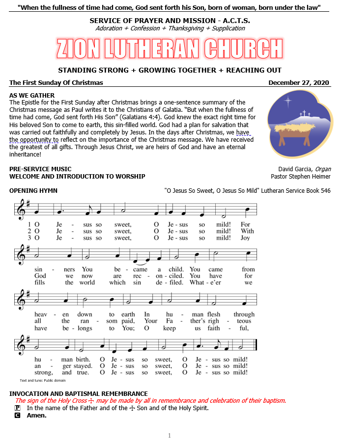 2020-12-27 Worship Bulletin Thumbnail - Zion Lutheran Church