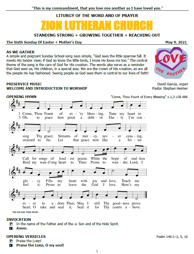 2021-05-09 Worship Bulletin Thumbnail - Zion Lutheran Church