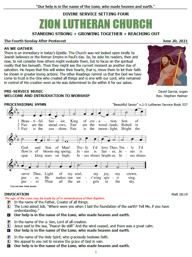 2021-06-20 Worship Bulletin Thumbnail - Zion Lutheran Church
